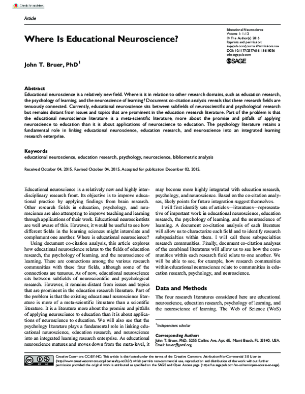 (PDF) Where Is Educational Neuroscience?