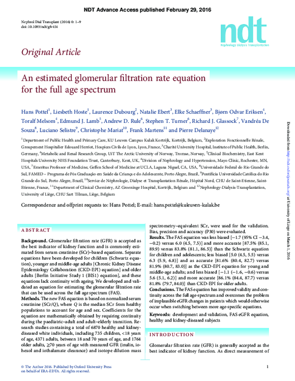 (PDF) Estimated Glomerular Filtration Rate Equation in Children Up to ...