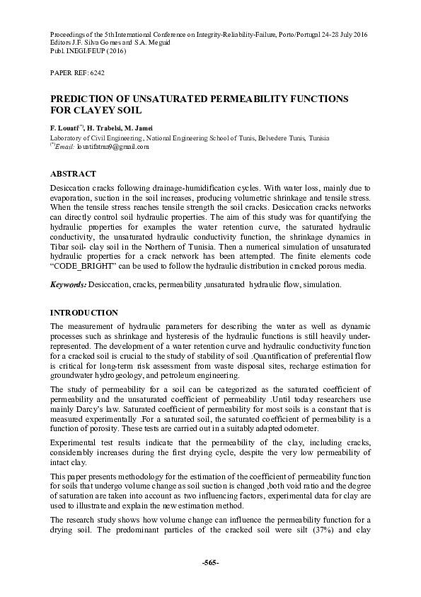 (PDF) Prediction of Unsaturated Permeability Functions for Clayey Soil