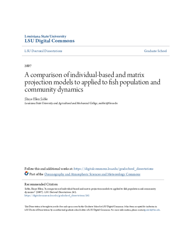 Pdf A Comparison Of Individual Based And Matrix Projection Models To