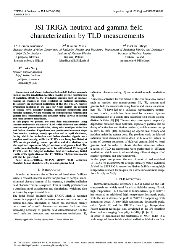 (PDF) JSI TRIGA neutron and gamma field characterization by TLD ...