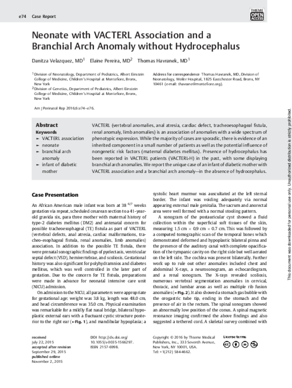 (PDF) Neonate with VACTERL Association and a Branchial Arch Anomaly ...