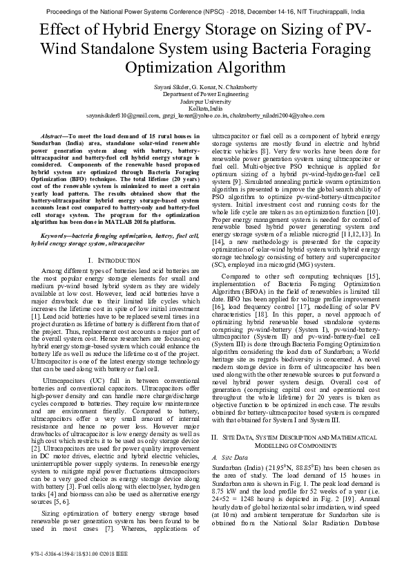 Pdf Effect Of Hybrid Energy Storage On Sizing Of Pv Wind Standalone System Using Bacteria