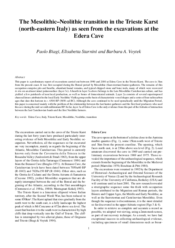 (PDF) The Mesolithic-Neolithic transition in the Trieste Karst (north ...