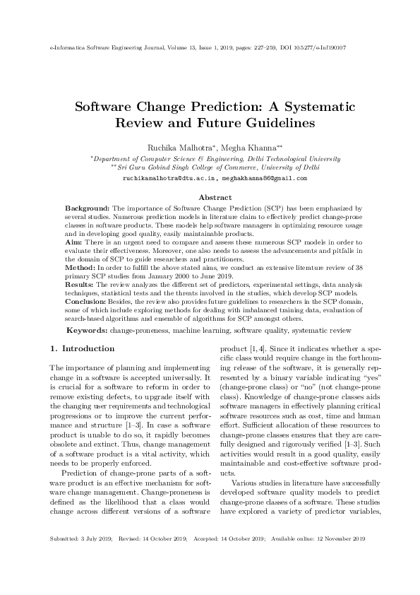 (PDF) Software Change Prediction: A Systematic Review and Future Guidelines