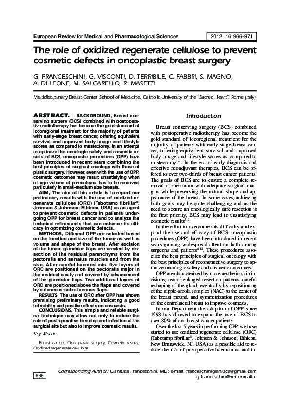 (PDF) The role of oxidized regenerate cellulose to prevent cosmetic ...