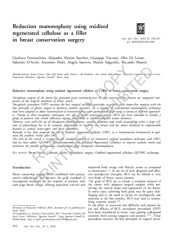 (PDF) Reduction mammoplasty using oxidized regenerated cellulose as a ...