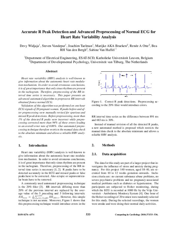 (PDF) Accurate R peak detection and advanced preprocessing of normal ...