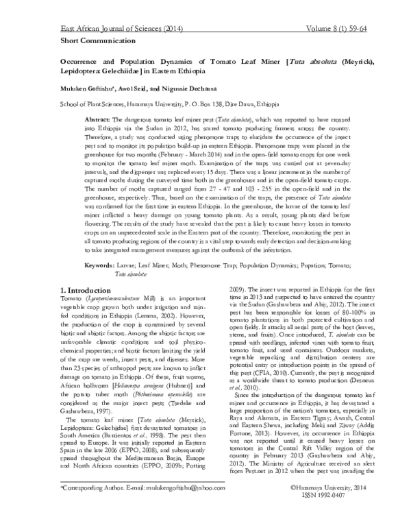 (PDF) Occurrence and Population Dynamics of Tomato Leaf Miner [Tuta absoluta (Meyrick ...