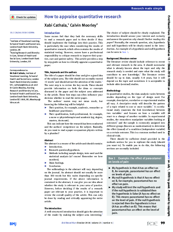 (PDF) How to appraise quantitative research