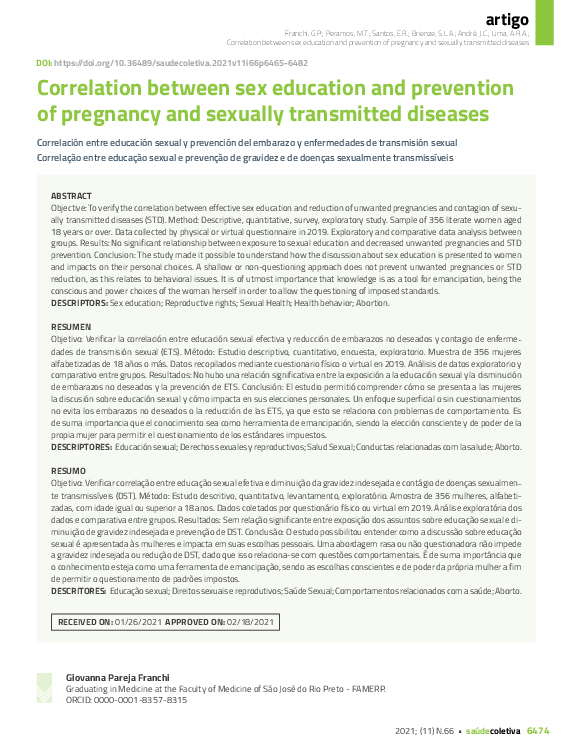 (PDF) Correlation between sex education and prevention of pregnancy and ...