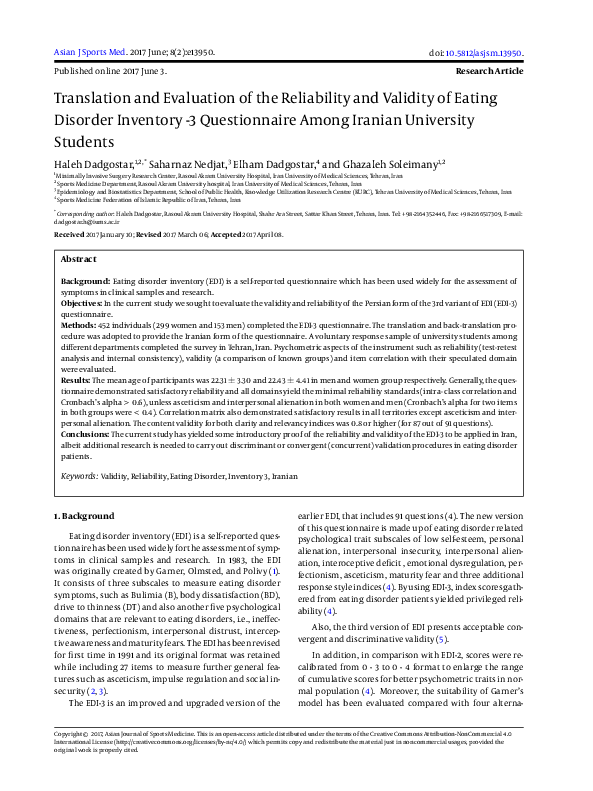 (PDF) Translation and Evaluation of the Reliability and Validity of ...
