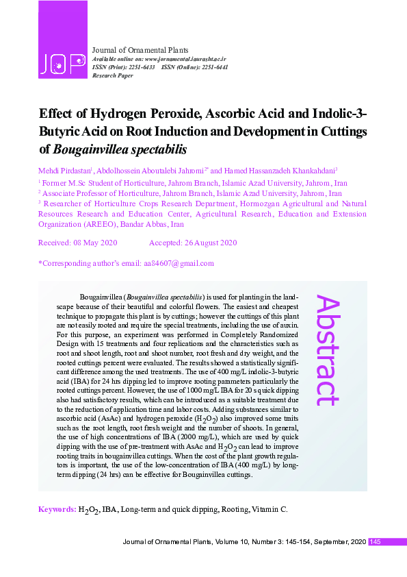 (PDF) Effect of Hydrogen Peroxide, Ascorbic Acid and Indolic-3- Butyric ...