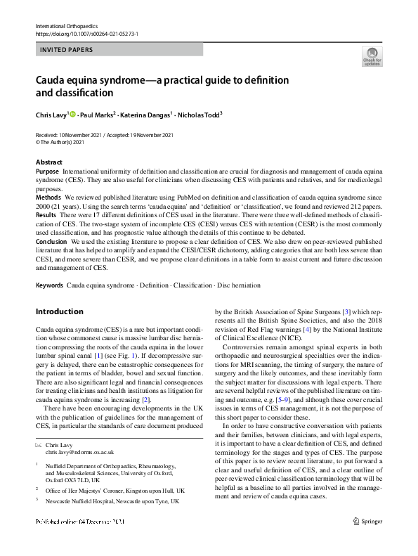 (PDF) Cauda equina syndrome—a practical guide to definition and ...