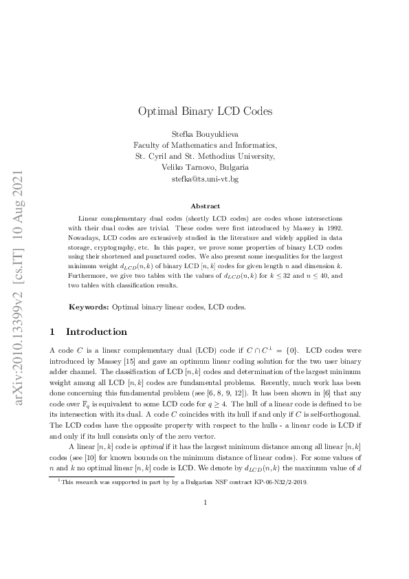 (PDF) Optimal binary LCD codes