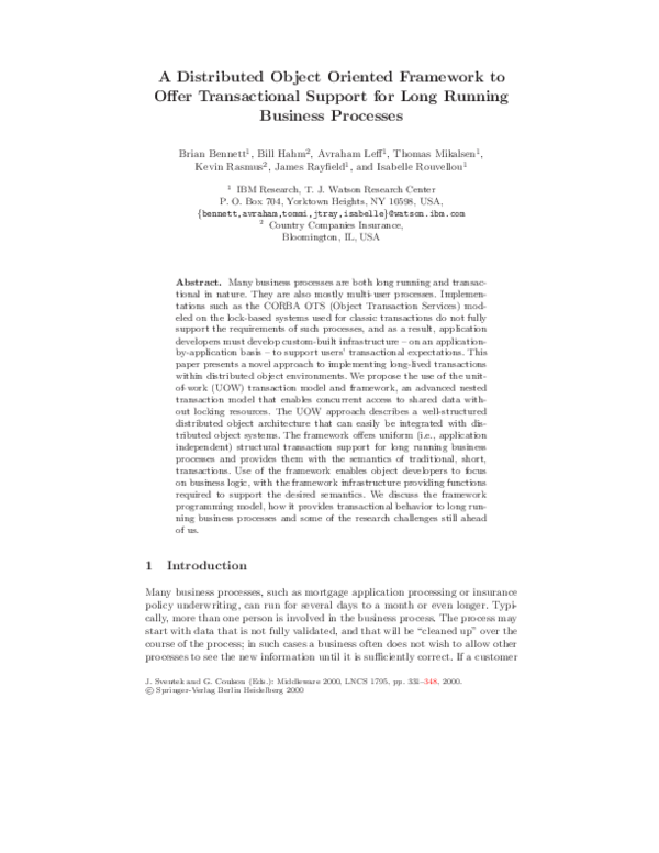 Pdf A Distributed Object Oriented Framework To Offer Transactional 7233