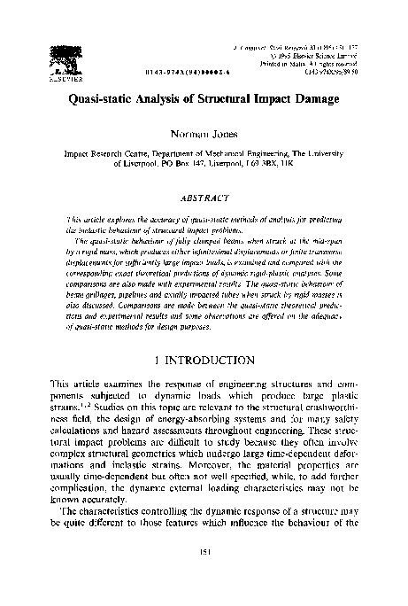 (PDF) Quasi-static analysis of structural impact damage | Norman Jones - Academia.edu