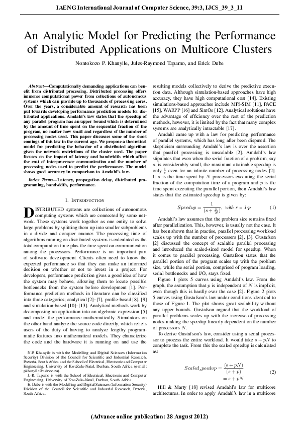Pdf An Analytic Model For Predicting The Performance Of Distributed Applications On Multicore