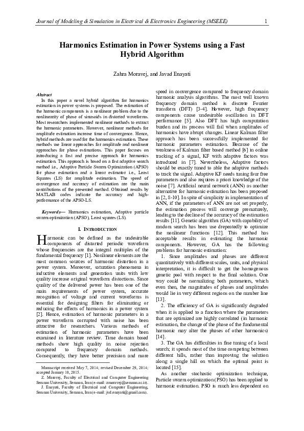 (PDF) Harmonics Estimation in Power Systems using a Fast Hybrid Algorithm