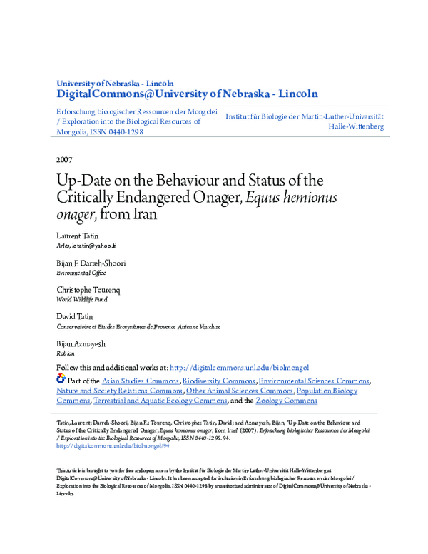 (PDF) Up-Date on the Behaviour and Status of the Critically Endangered ...