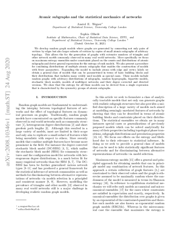 (PDF) Atomic subgraphs and the statistical mechanics of networks