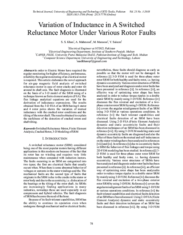(PDF) Variation of Inductance in a Switched-Reluctance Motor under ...