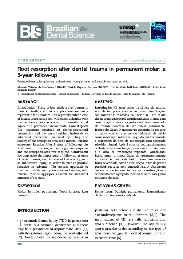 (PDF) Root resorption after dental trauma in permanent molar: a 5-year ...