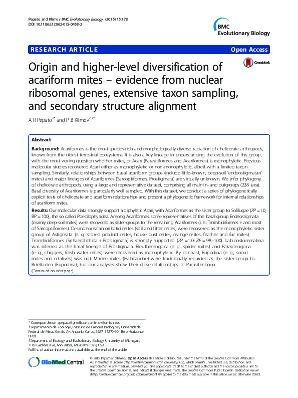 (PDF) Origin and higher-level diversification of acariform mites ...