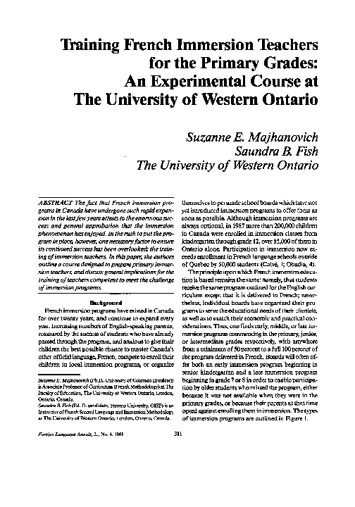 (PDF) Training French immersion teachers for the primary grades: An ...