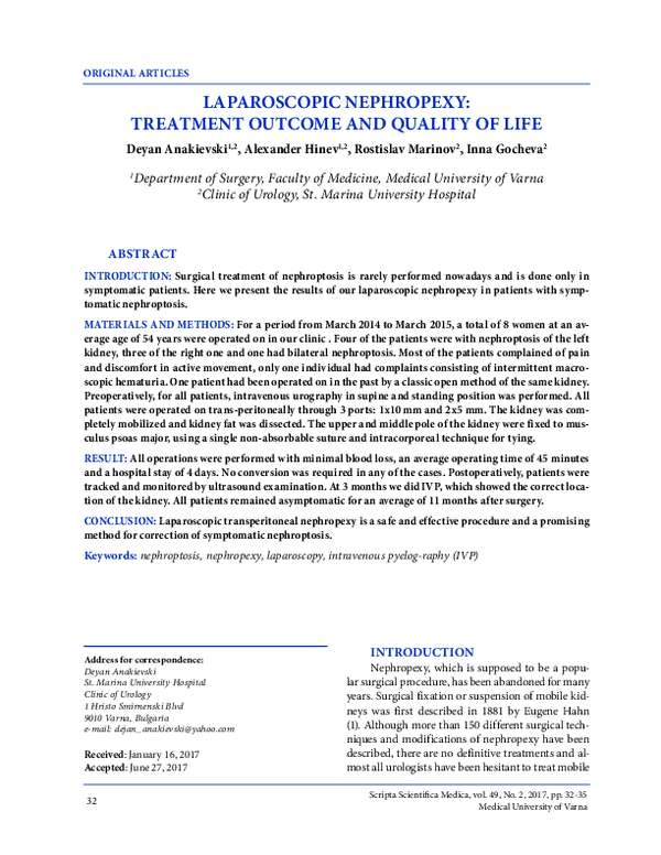 (PDF) Laparoscopic nephropexy: Treatment outcome and quality of life