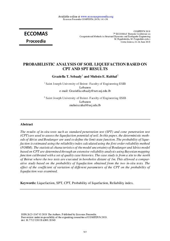 (PDF) Probabilistic Analysis of Soil Liquefaction Based on CPT and SPT Results