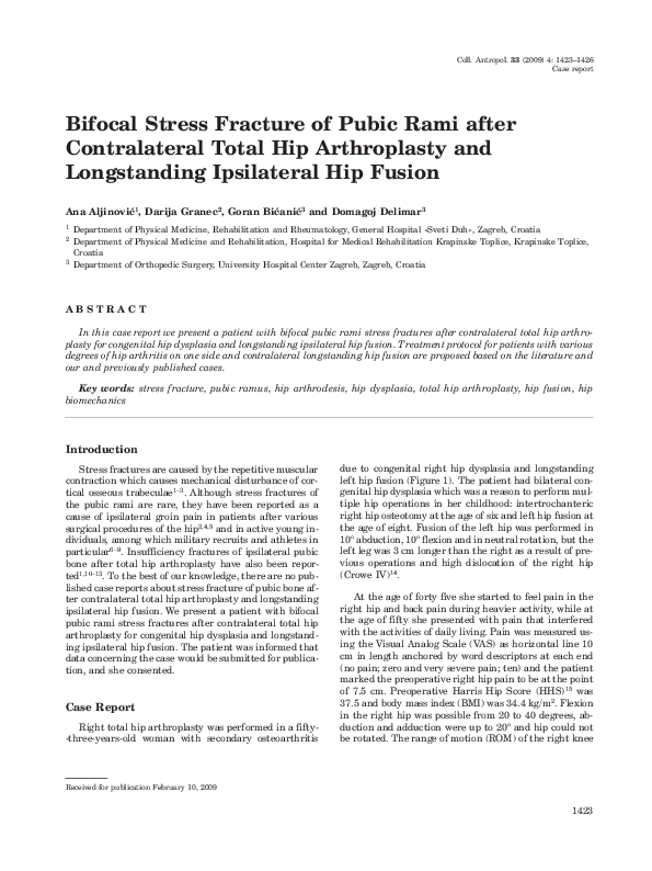(PDF) Bifocal stress fracture of pubic Rami after contralateral total ...