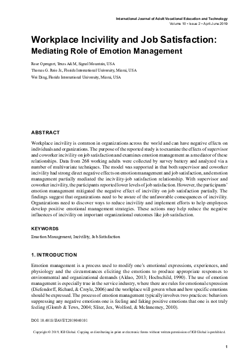 (PDF) Workplace Incivility and Job Satisfaction