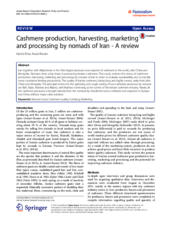 (PDF) Cashmere production, harvesting, marketing and processing by ...
