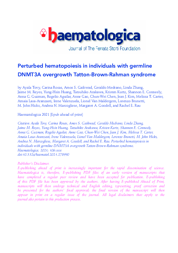 (PDF) Perturbed hematopoiesis in individuals with germline DNMT3A ...