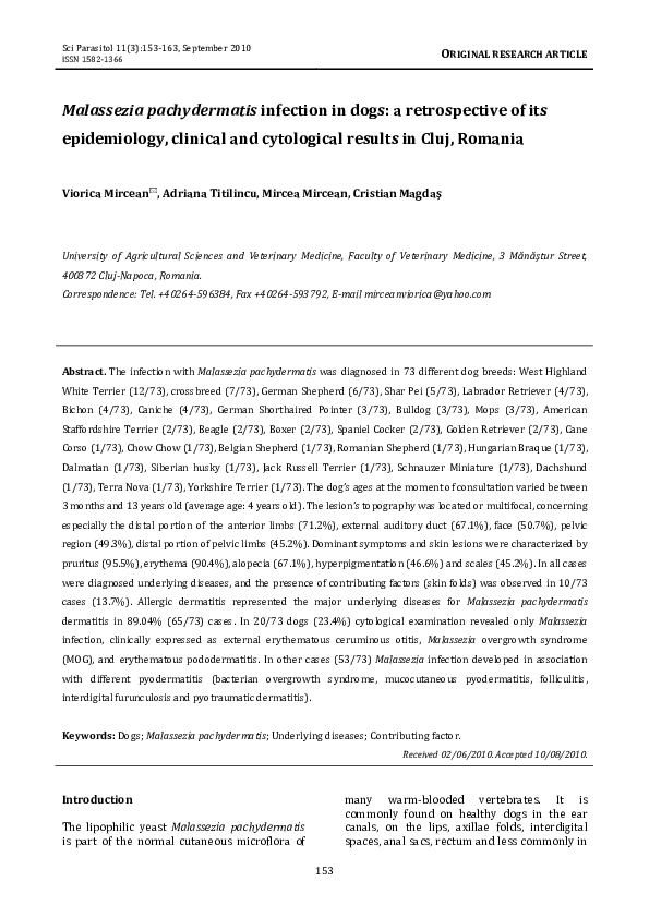 (PDF) Malassezia pachydermatis infection in dogs: a retrospective of ...