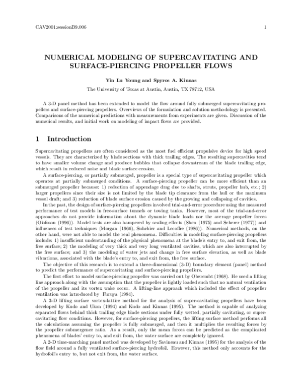 Pdf Numerical Modeling Of Supercavitating And Surface Piercing Propeller Flows