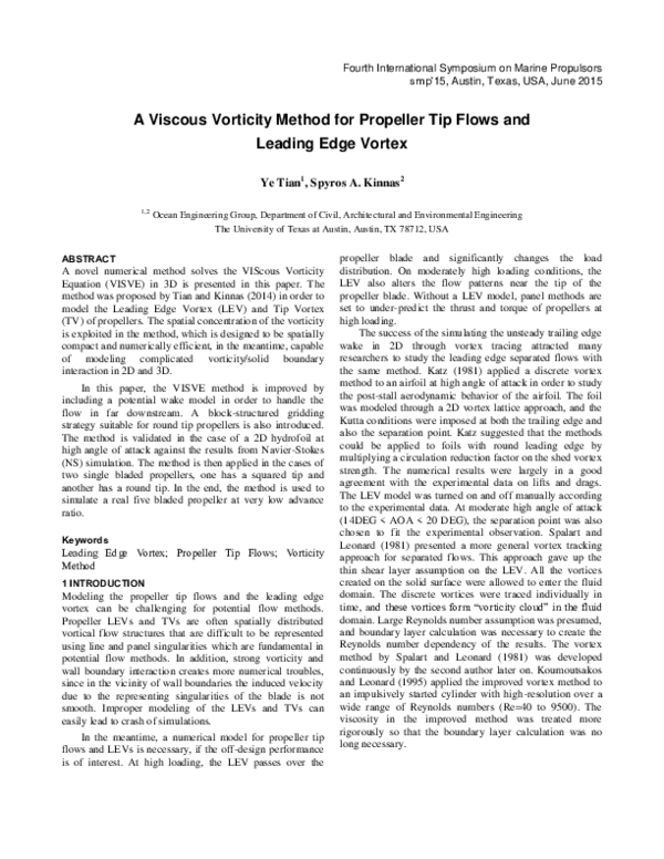(PDF) A Viscous Vorticity Method for Propeller Tip Flows and Leading ...