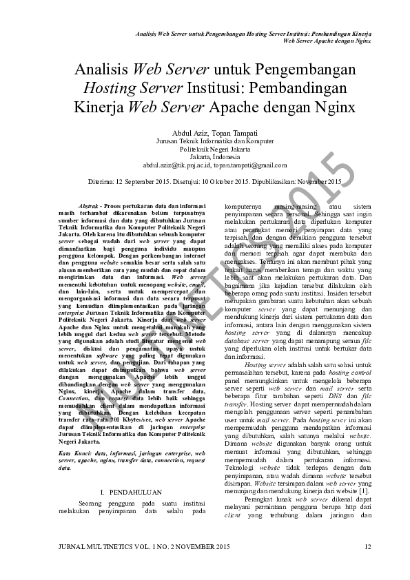 (PDF) Analisis Web Server untuk Pengembangan Hosting Server Institusi: Pembandingan Kinerja Web ...