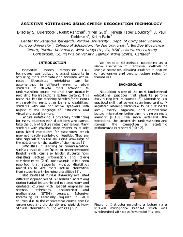 (PDF) Notetaking Using Speech Recognition Technology