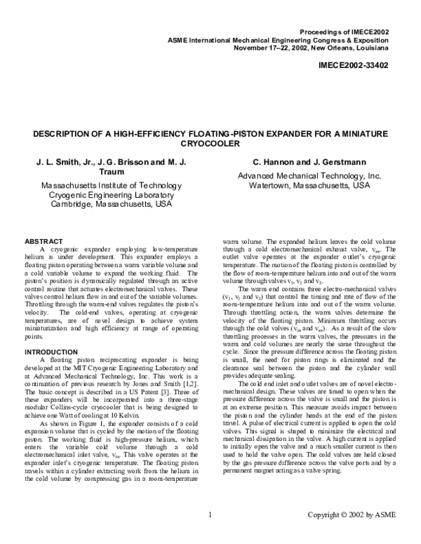 (PDF) Description of a High-Efficiency Floating-Piston Expander for a ...