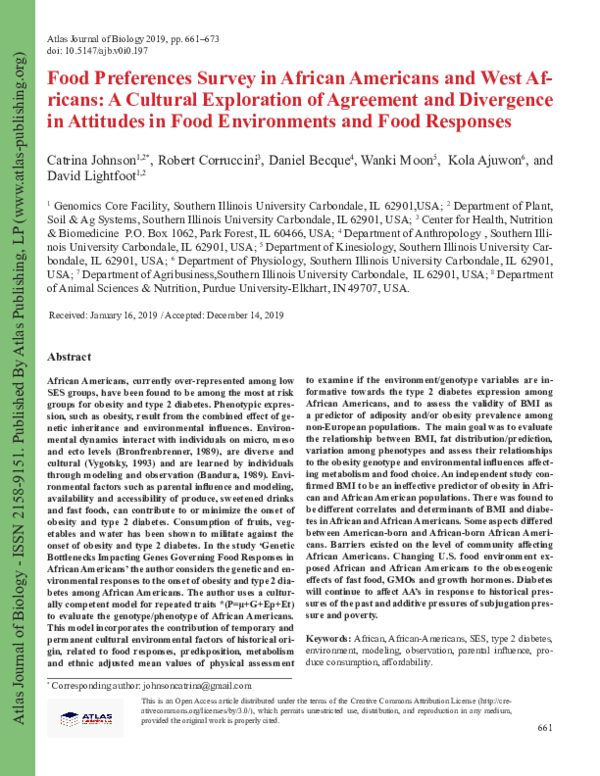 (PDF) Food Preferences Survey in African Americans and West Africans: A ...