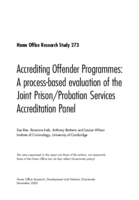 (PDF) Accrediting Offender Programmes: A process-based evaluation of ...