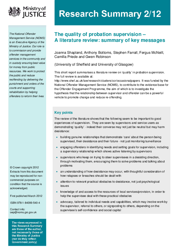 (PDF) The Quality of Probation Supervision: A Literature Review