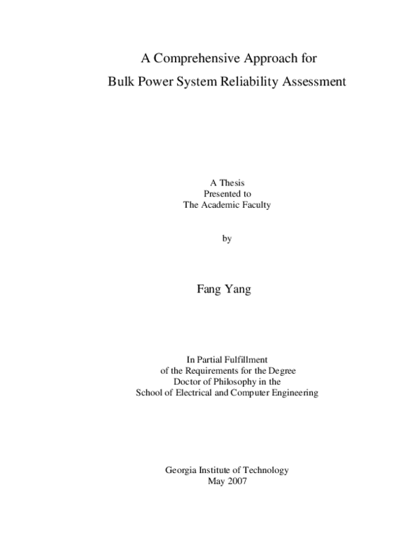 (PDF) A Comprehensive Approach for Bulk Power System Reliability Assessment