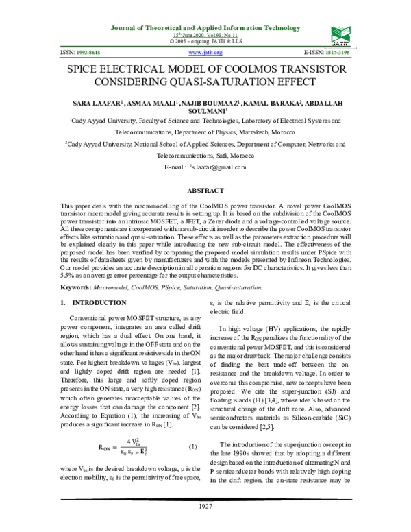 (PDF) Spice Electrical Model of Coolmos Transistor Considering Quasi ...