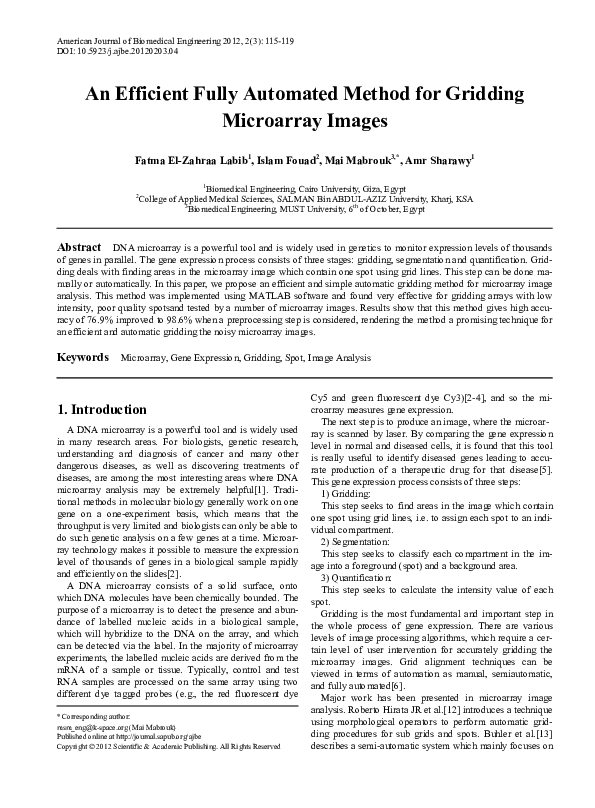(PDF) An Efficient Fully Automated Method for Gridding Microarray Images