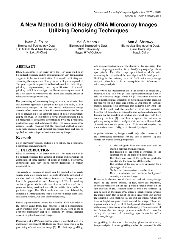 (PDF) A New Method to Grid Noisy cDNA Microarray Images Utilizing Denoising Techniques | Mai ...