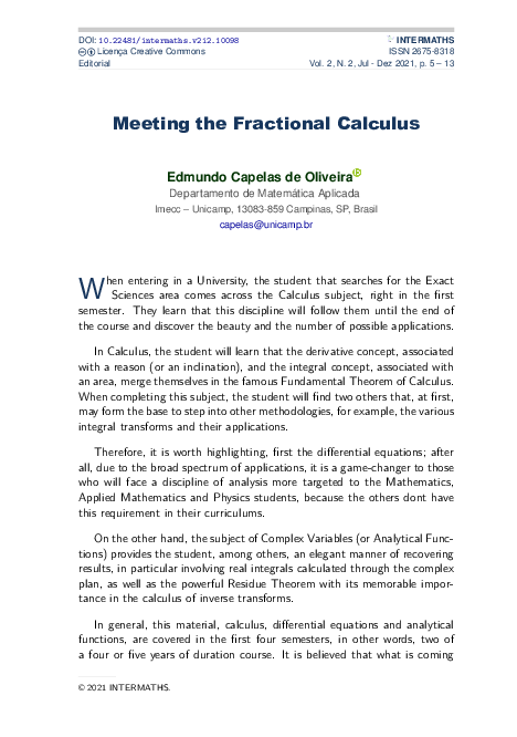 (PDF) Meeting the Fractional Calculus