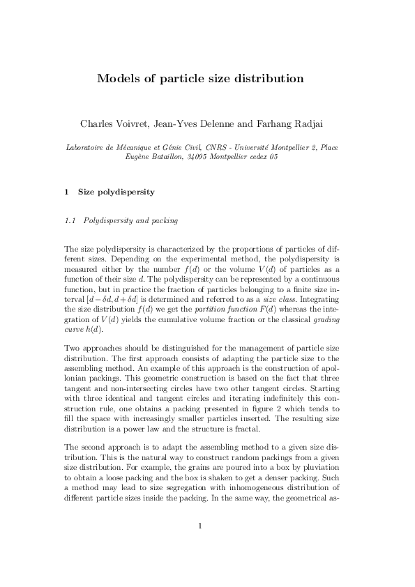 (PDF) Models of particle size distribution